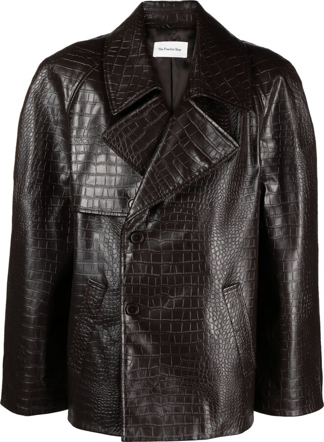 The Frankie Shop Brown Jackie Crocodile-Embossed Jacket - ShopStyle
