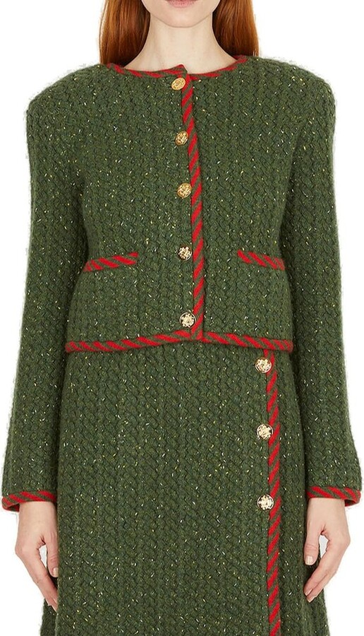 Gucci Cable Knit Contrasted Trim Cardigan - ShopStyle