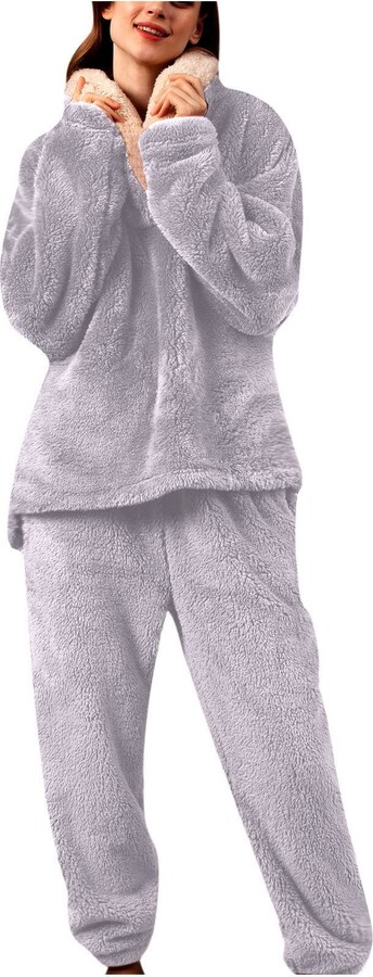 AMhomely 2 Piece Pajama Set Teddy Fleece Warm Sleepwear Oversized ...