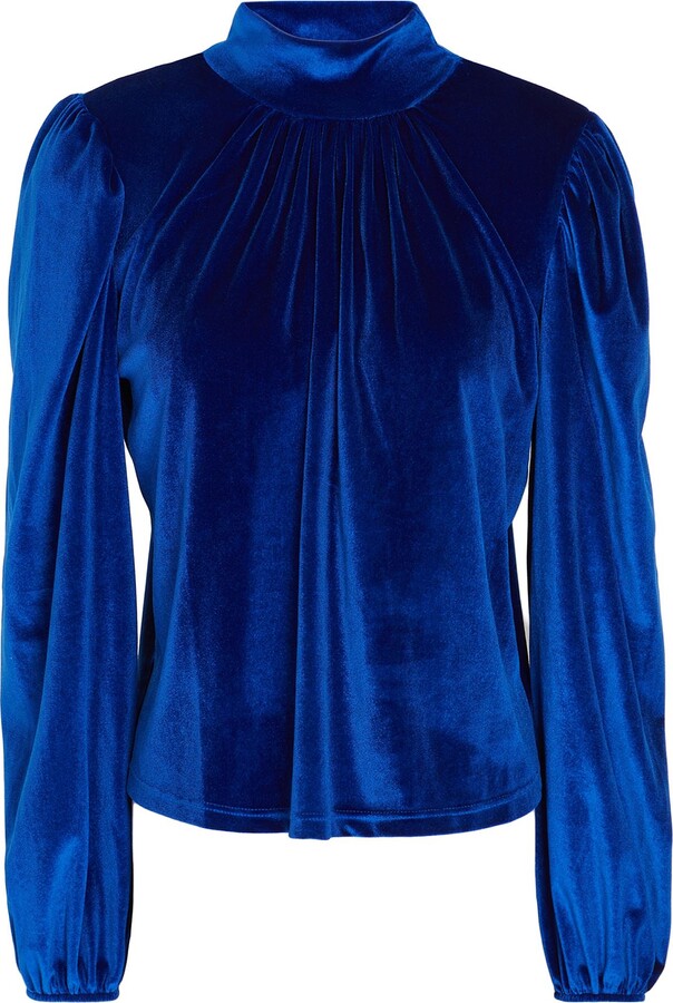 8 By YOOX Velvet Puff Sleeve Top Blouse Bright Blue - ShopStyle