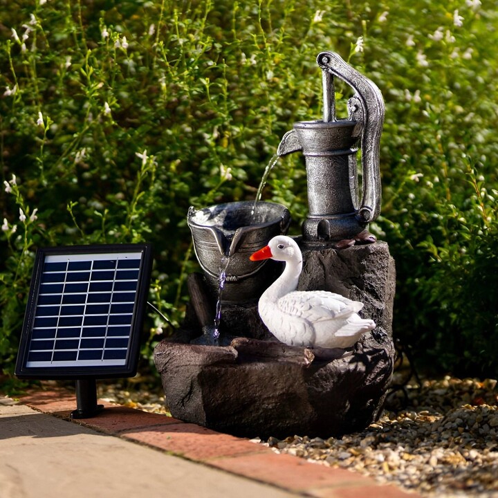 Primrose Solar 'Duck At The Well' Tiered Water Feature Battery Backup ...
