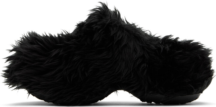 Balenciaga Black Crocs Edition Fake Fur Mules - ShopStyle