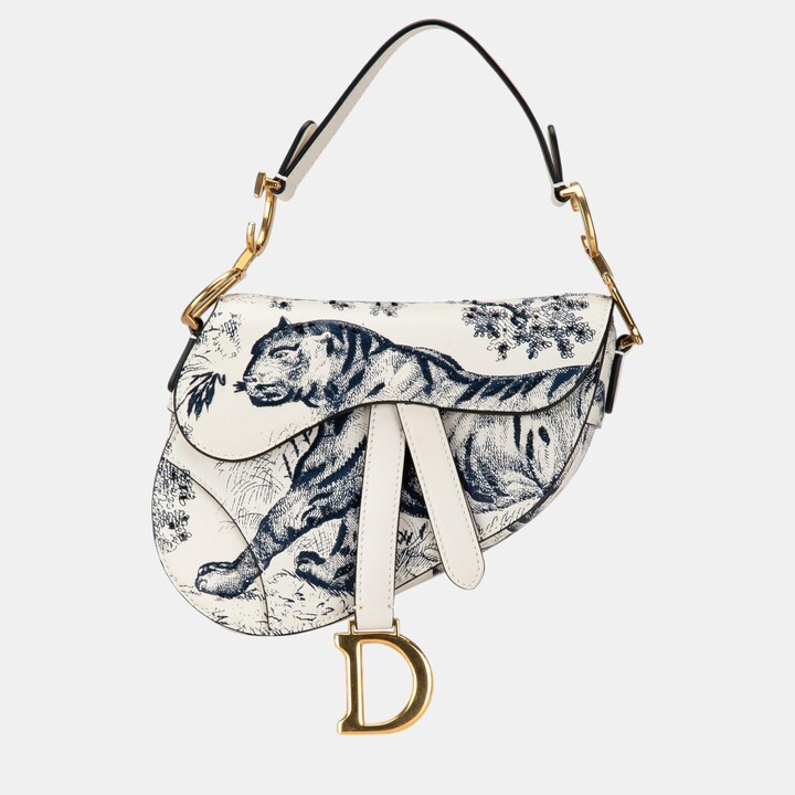 Christian Dior White Calfskin Leather Mini Toile de Jouy Saddle Bag ...