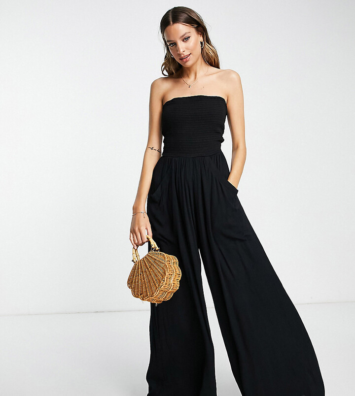 ASOS DESIGN Tall crinkle rayon strapless slouch jumpsuit in black ...