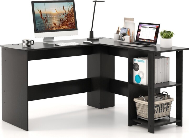 Skonyon Modern L-Shaped Computer Desk with Shelves - ShopStyle Laptop Carts & Stands