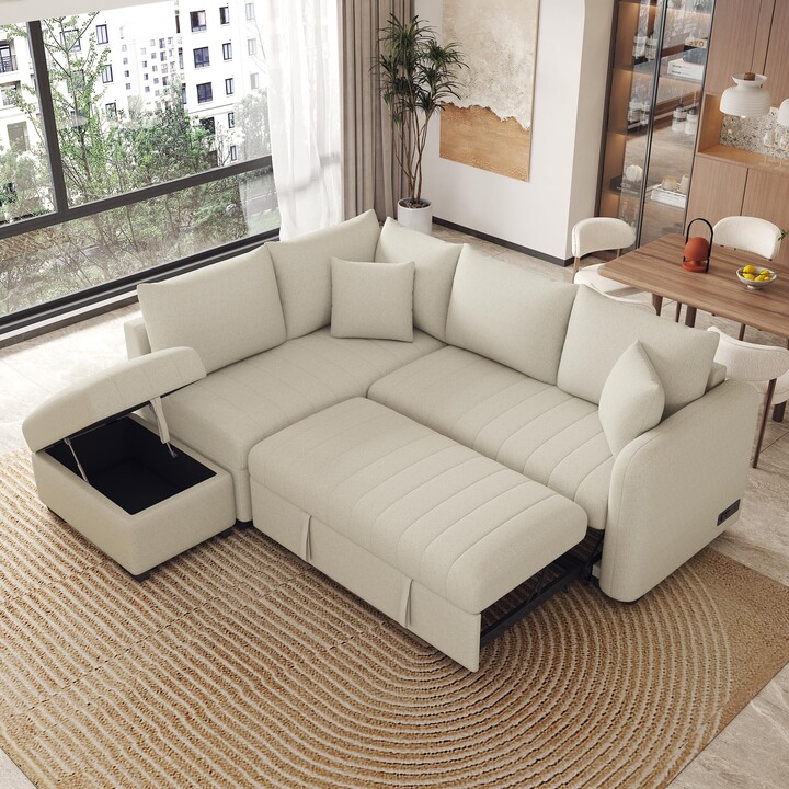 Emkk Sleeper Sectional Sofa With Chaise L Shaped Couch For Living Room