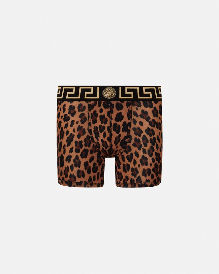 Versace Leopard Greca Border Long Trunks - ShopStyle Briefs