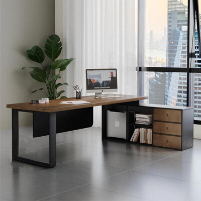 Cozynest Tan+Black Rectangular Solid Wood+Iron desks - ShopStyle