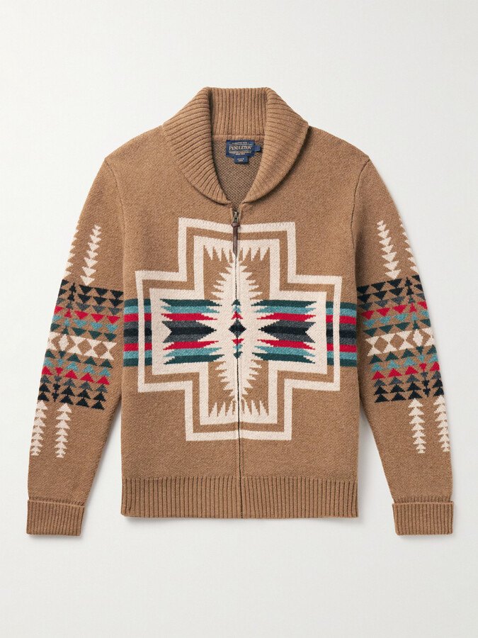 Pendleton Harding Shawl-Collar Wool-Jacquard Zip-Up Cardigan - ShopStyle