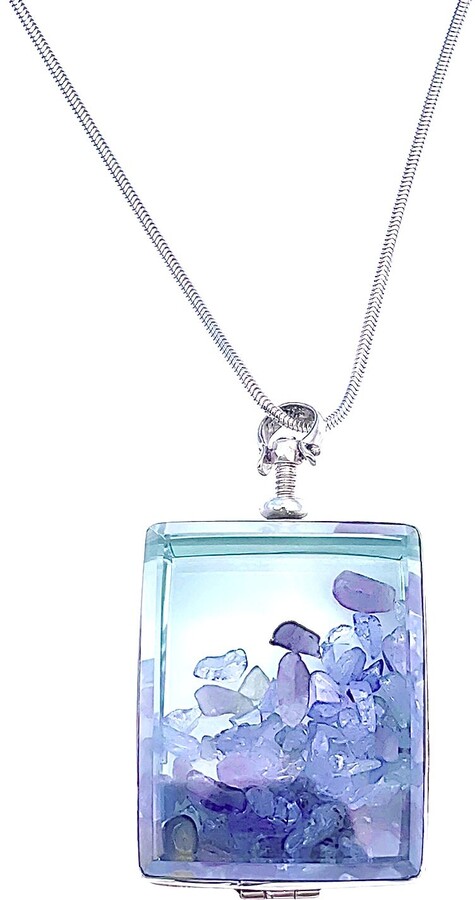 Mon Bijoux - Large Rectangle Silver Fillable Locket Crystal Glass ...