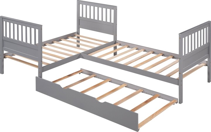 IGEMAN 3 in 1 Design Corner Bed Vertical Slats Style L-Shaped Wood ...