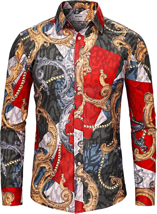 Bolcguri Mens Black Gold Buchona Chain Dress Shirts Luxury Baroque ...