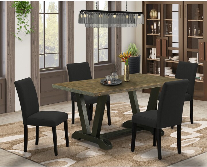 East West Furniture Dining Table Set - 4 Upholstered Dining Chairs and a Kitchen Dining Table ...