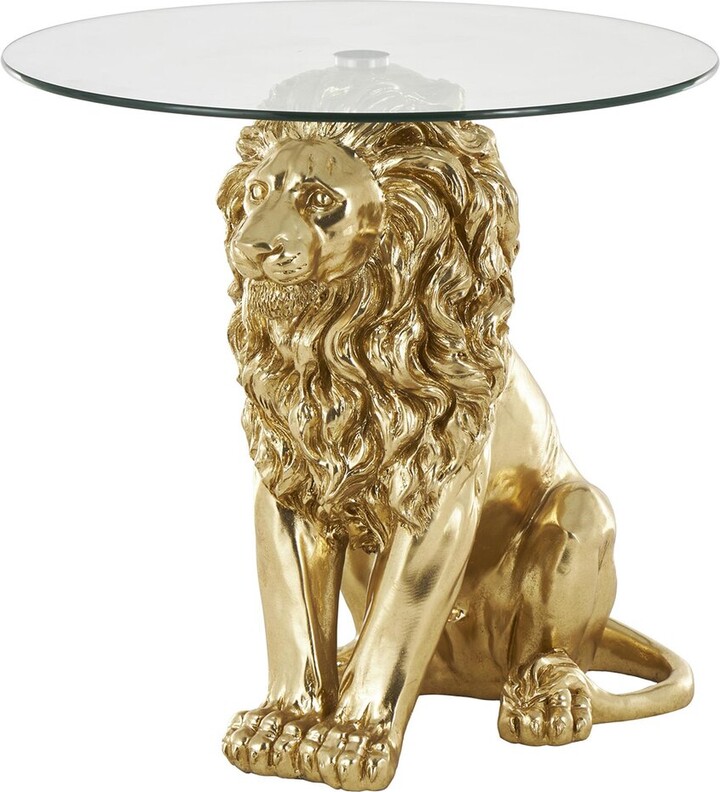 Peyton Lane Lion Resin Sitting Side End Accent Table With Glass Tabletop - ShopStyle