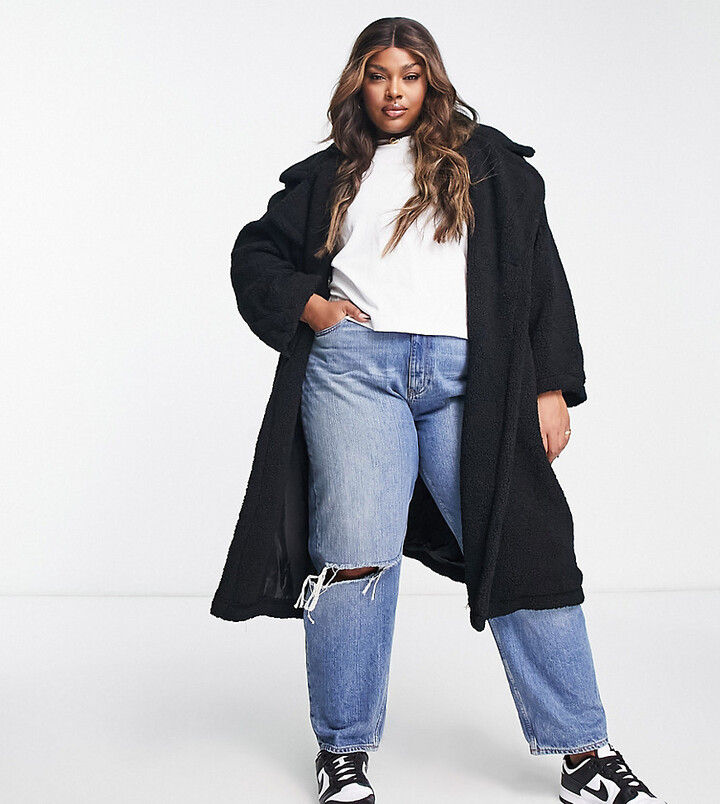 QED London Plus oversized longline coat in black - ShopStyle Petite Outerwear