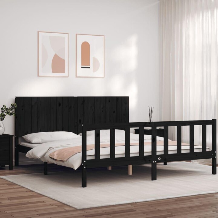 Berkfield Home Bed Frame with Headboard Black Super King Size Solid ...