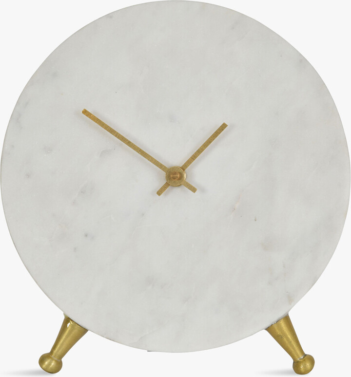 Libra Interiors Round White Marble Mantel Clock on Gold Metal Stand ...
