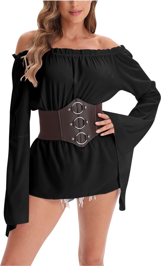 Generic Pirate Costume Women's Long Sleeve Pirate Dress with Corset ...