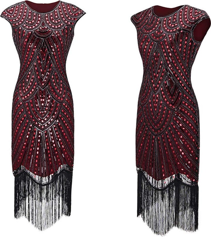LOPILY Women's Gatsby Dress 1920s Flapper Tassel Evening Dresses Sequin ...