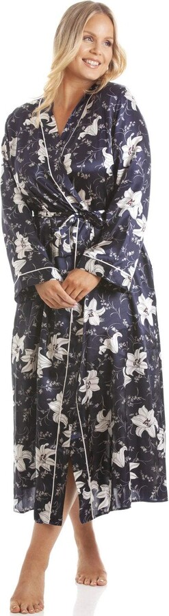 Camille Womens Lily Floral Print Long Length Satin Dressing Gown Wraps ...