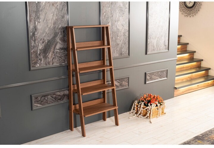 Arzezum 5 Tier Modern Ladder Bookshelf, Wood Frame Bookshelf for Small ...