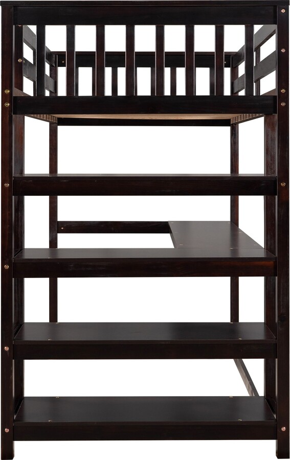 IGEMAN Espresso Twin Size Loft Bed with Storage Shelves and Under-bed ...