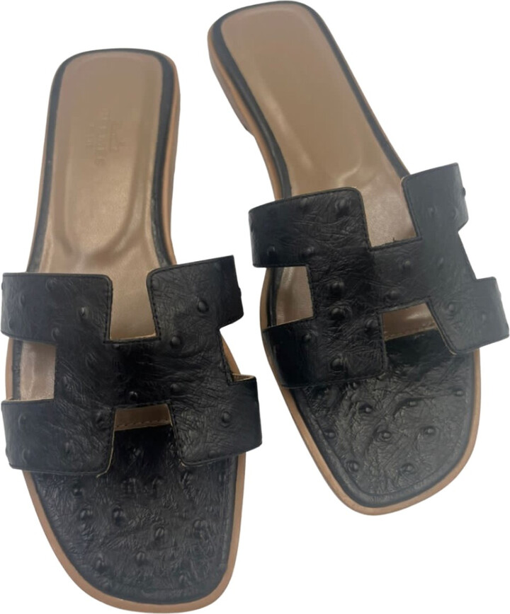 Hermes Oran leather mules - ShopStyle