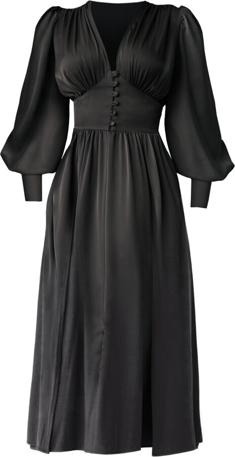KANDS London - Alicia Black Satin Button Down Dress - ShopStyle