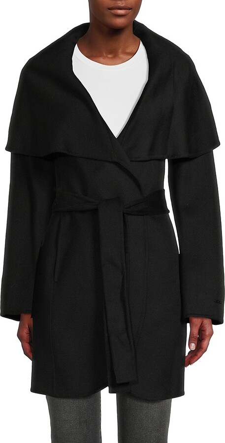 Tahari Marilyn Cape Overlay Belted Coat - ShopStyle