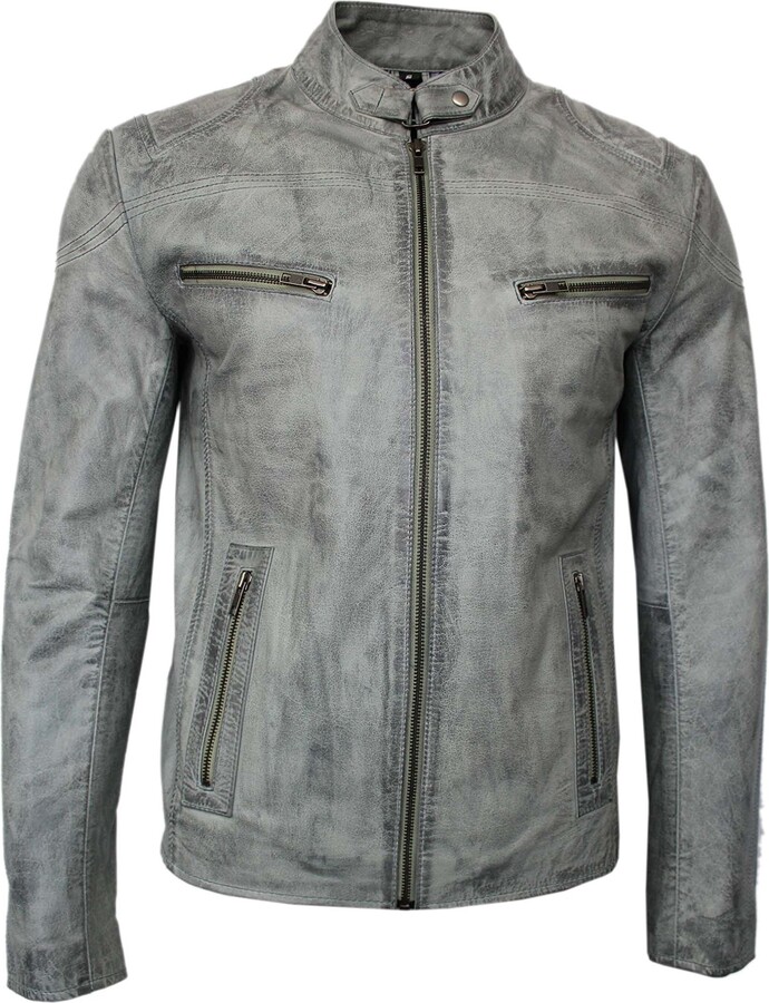 Smart Range Leather Men's Speed Washed Light Grey Biker Style ...
