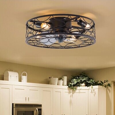 17 Stories Cyaira 18" Modern Industrial Iron Caged Low Profile Semi ...