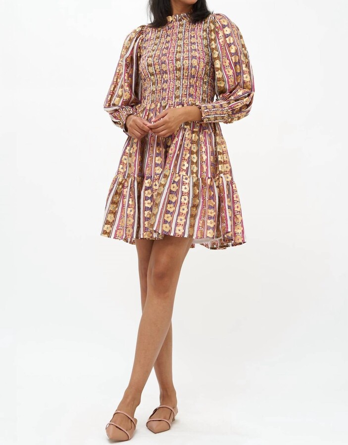 Oliphant Smocked Flirty 3/4 Sleeve Dress In Petal Olive - ShopStyle