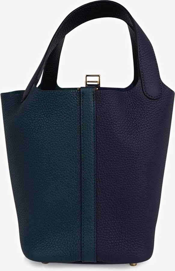 Hermes Picotin Lock 18 Tote in Vert Cypress, Blue Nuit and Black Clemence with Gold Hardware ...
