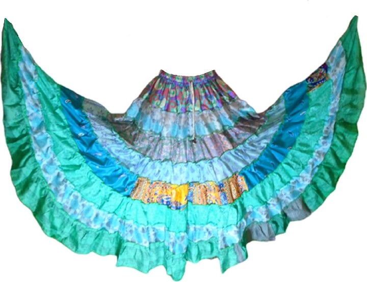 Generic 9 Yard Maxi Bohemian Frill Skirt Belly Dancing Coloured Banjara ...