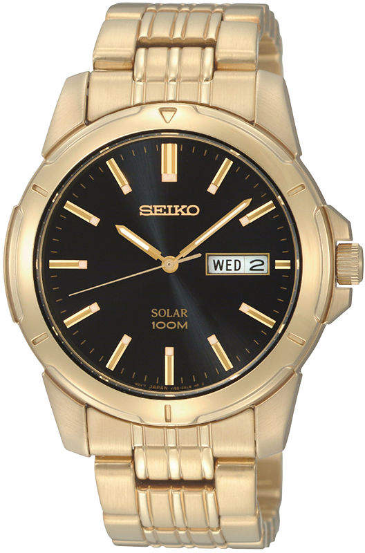 Seiko Mens Gold-Tone Stainless Steel Solar Watch SNE100 - ShopStyle