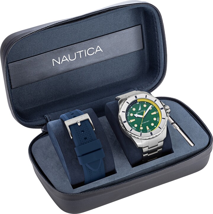Nautica Mens Koh May Bay Recycled Stainless Steel And Silicone Watch ...