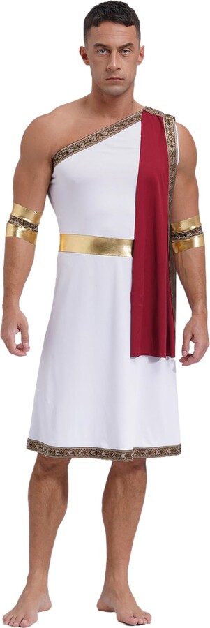 Kaerm Men's Ancient Greek Costume One Shoulder Toga Roman Senator Tunic ...
