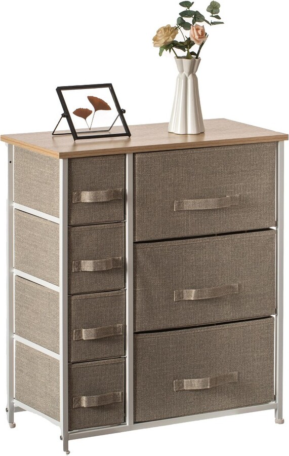 Basicwise Sand Beige Bins and White Frame Seven Storage Night Chest and ...