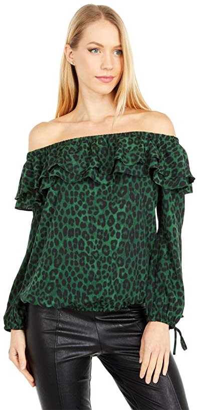 MICHAEL Michael Kors Mega Cheetah Ruffle Peasant Top - ShopStyle