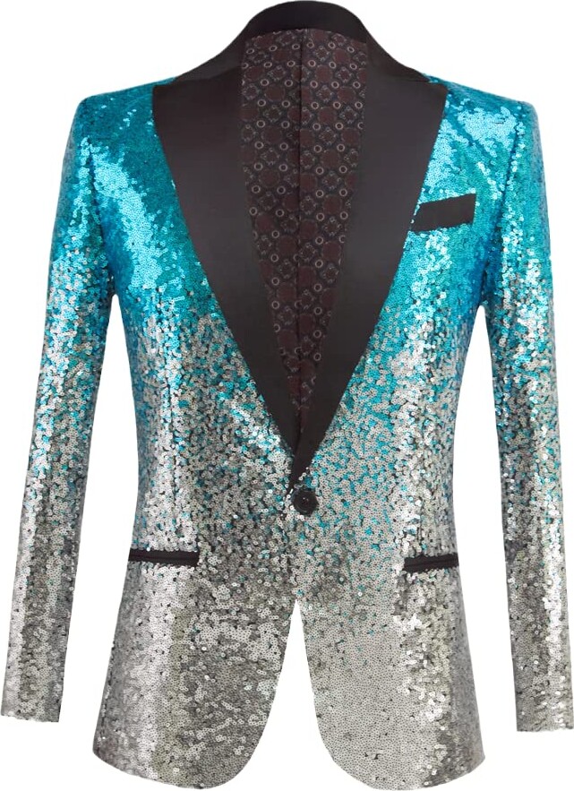 HSQIBAOER Black Sequin One Button Shawl Collar Suit Men Bling Glitter ...