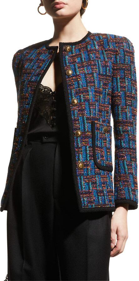 Saint Laurent Contrast-Trim Collarless Tweed Jacket - ShopStyle
