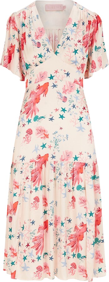 Sirens London Women's Neutrals Imelda Dress Ecru Fish Print - ShopStyle