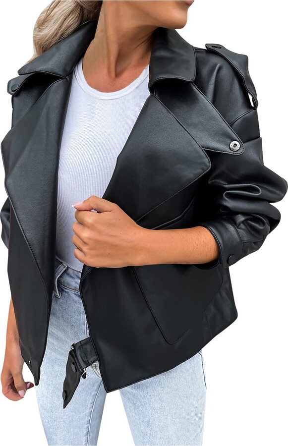 MODSGUE Black Leather Jacket Women's Classic Leather Jacket PU Leather ...