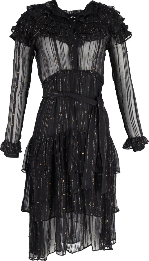 Dodo Bar Or Ruffled Midi Dress in Black Silk - ShopStyle