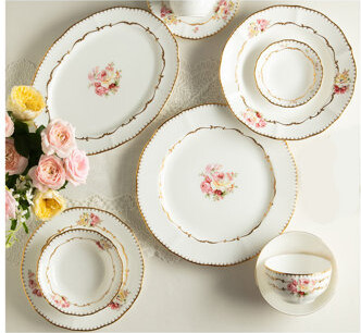 HANKOOK CHINAWARE Flamor 14 Piece Bone China Dinnerware Set, Service ...