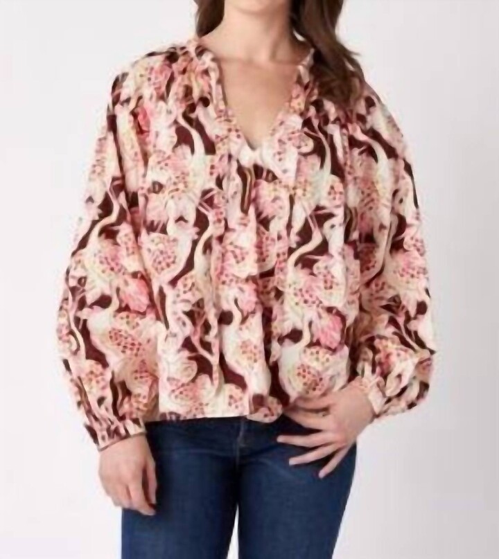 Crosby by Mollie Burch Monroe Cranes Print Top In Cream/brown - ShopStyle