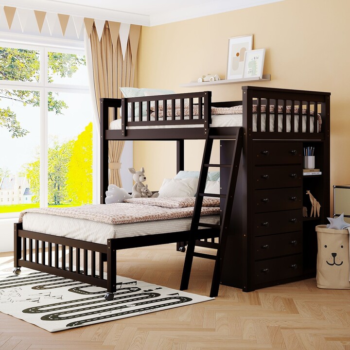 RASOO Wooden Twin over Full Bunk Bed Full-length Guardrail Kids' Beds ...