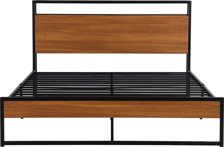 BESTCOSTY Metal Platform Bed Frame Sockets USB Ports Slat Support ...