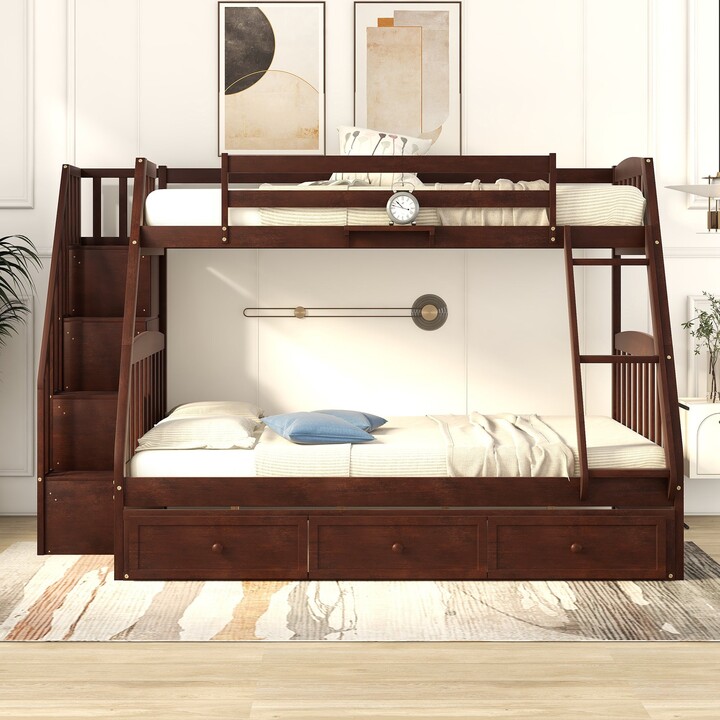 EDWINRAY Twin-Over-Full Bunk Bed with Drawers, Ladder and Storage ...