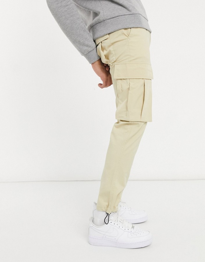 Topman belted skinny cargo pants in stone - ShopStyle